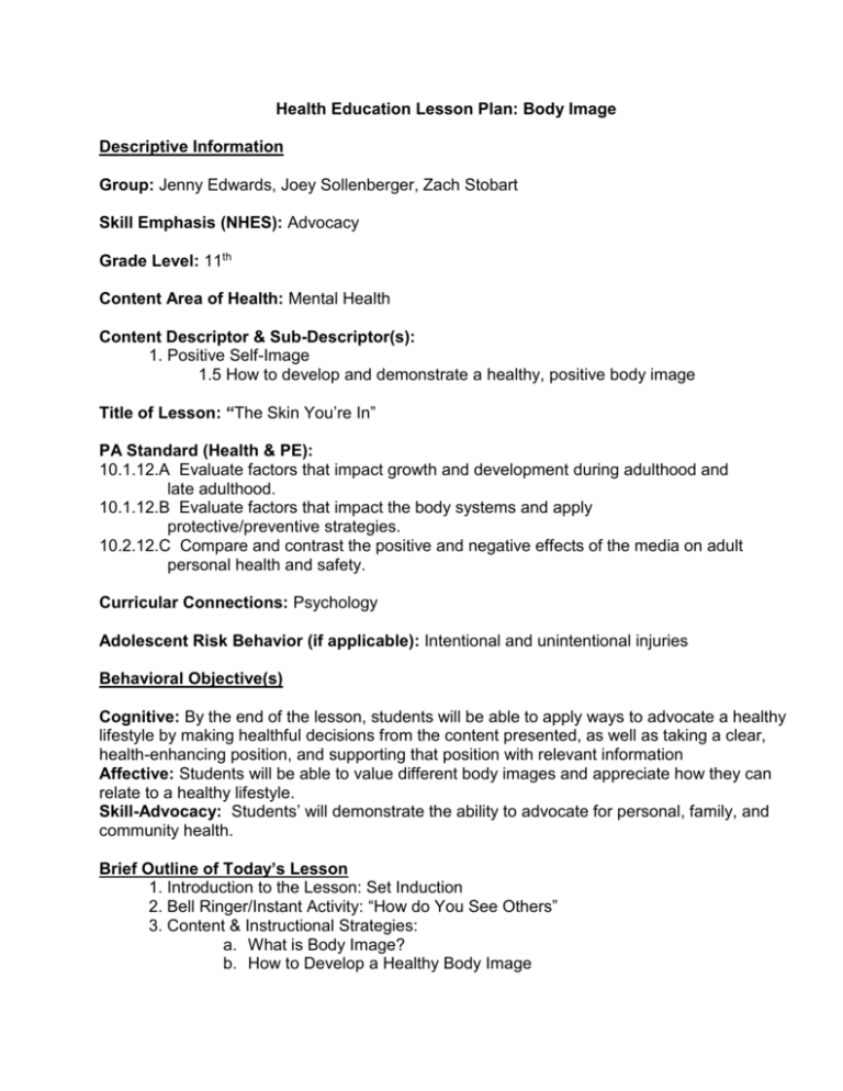 Health Education Lesson Plan: Body Image