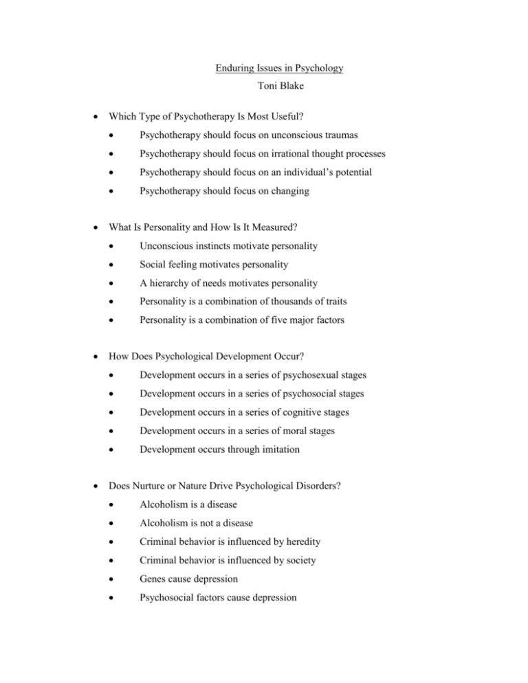 Enduring Issues in Psychology