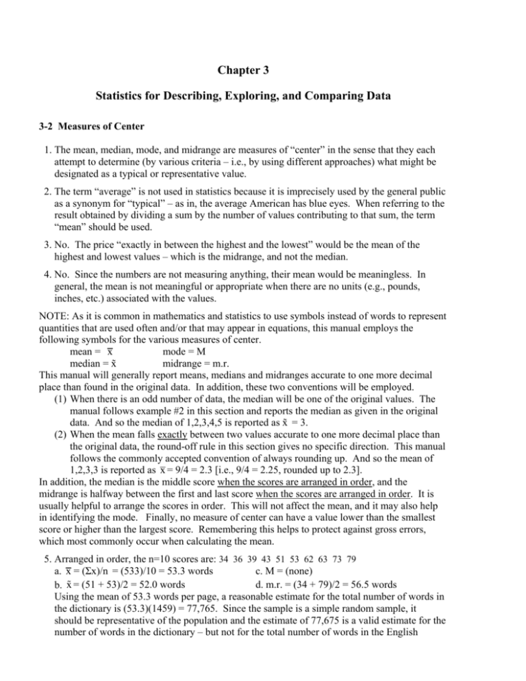 Chapter 3 Statistics for Describing, Exploring, and
