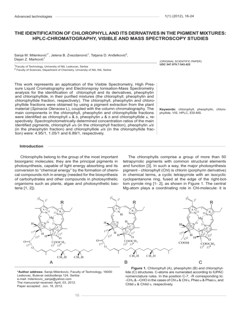 the identification of chlorophyll and its derivatives in the pigment