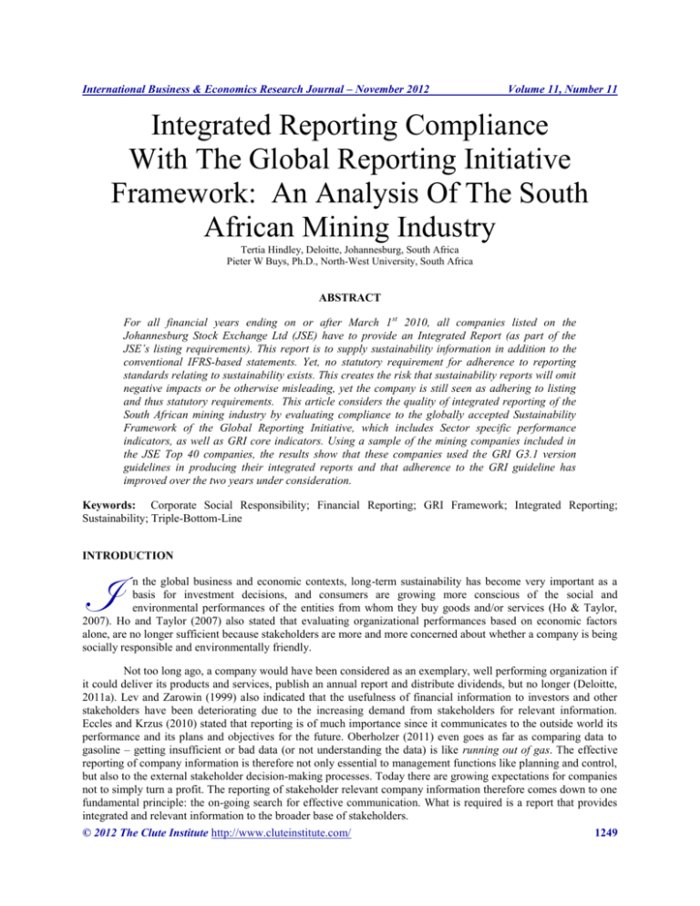 Integrated Reporting Compliance With The Global Reporting
