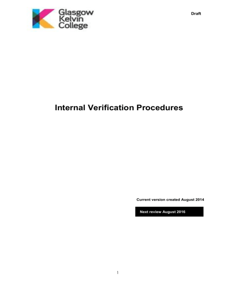 Internal Verification Procedures Internal Verification Procedures