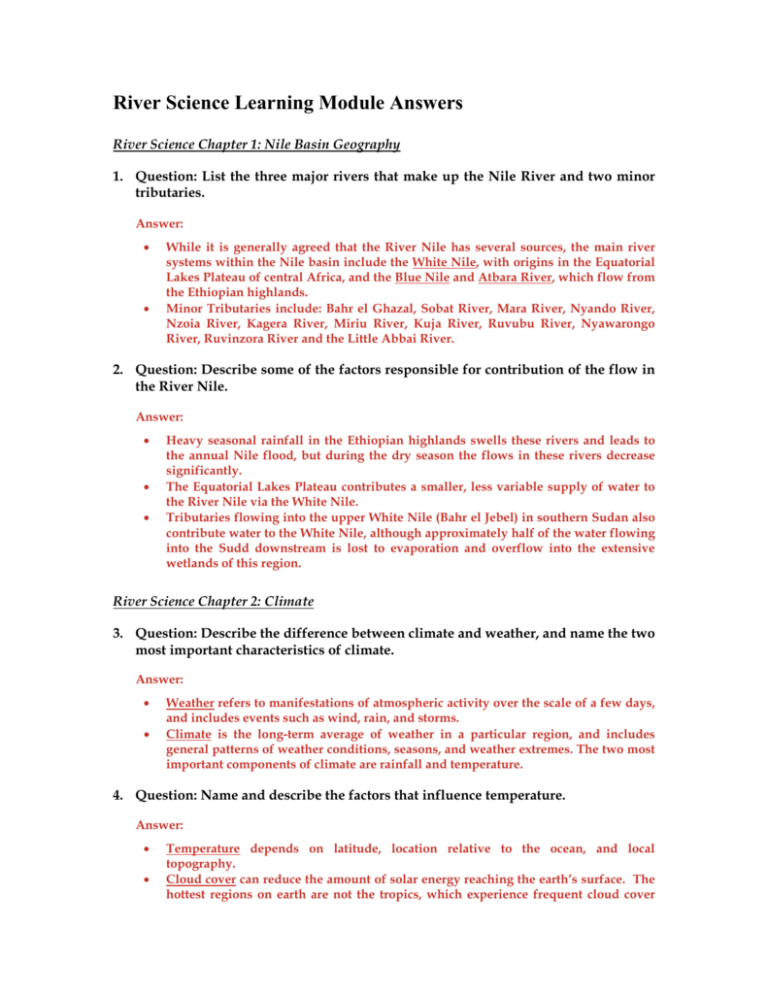 River Science Answers - Nile River Awareness Kit (RAK)