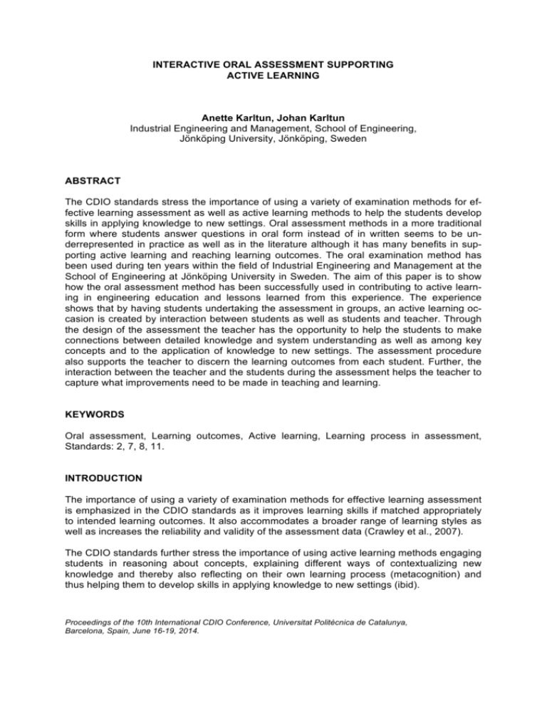 Interactive oral assessment supporting active learning