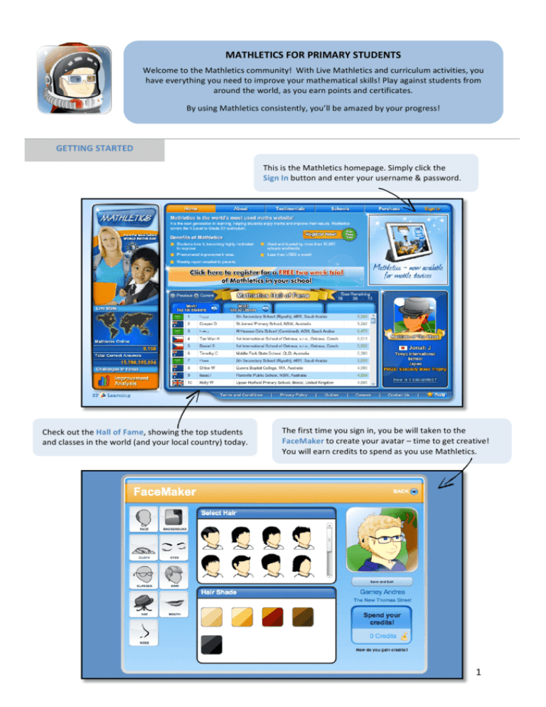 Mathletics guide for Primary children