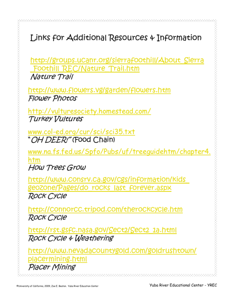 Links for Additional Resources & Information