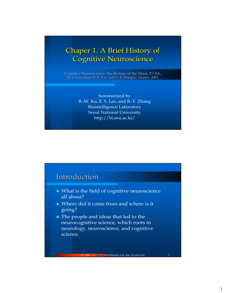 Chaper 1. A Brief History of Cognitive Neuroscience Introduction