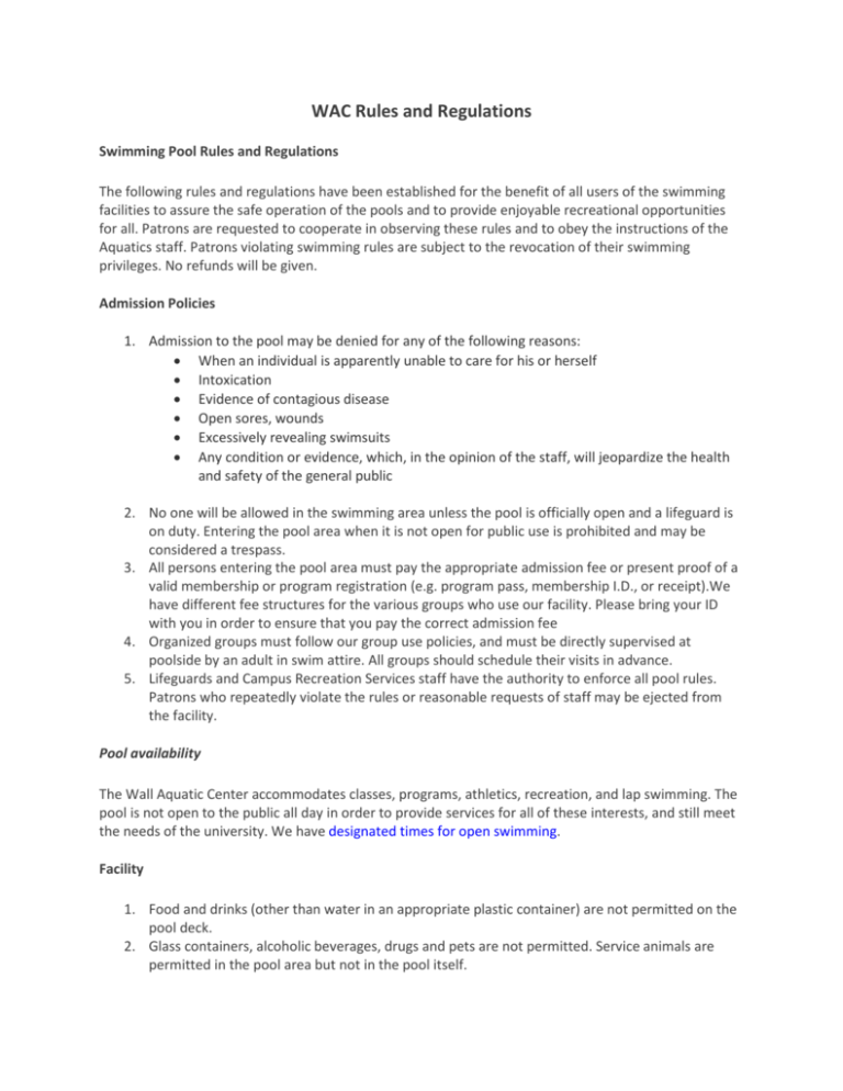 WAC Rules and Regulations - Northern Arizona University