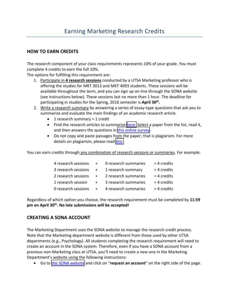 Earning Marketing Research Credits