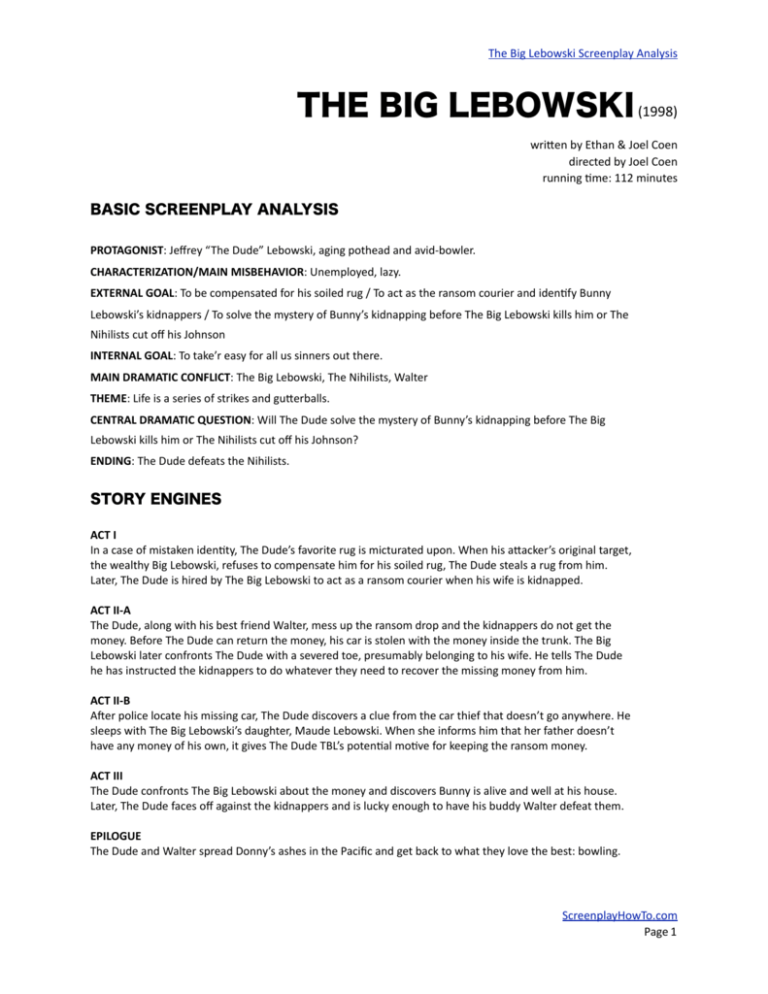 The Big Lebowski Script Analysis