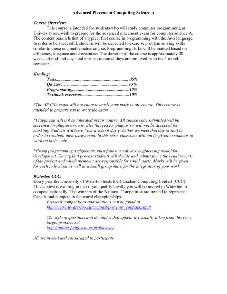 Computer Science AP Outline