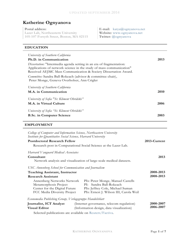 Curriculum Vitae Katya Ognyanova 3012
