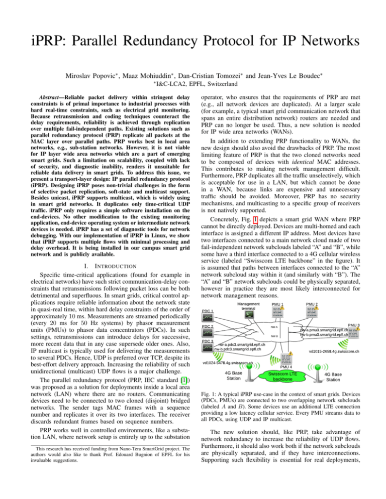iPRP: Parallel Redundancy Protocol for IP Networks