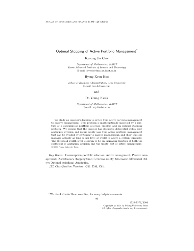 Optimal Stopping Of Active Portfolio Management