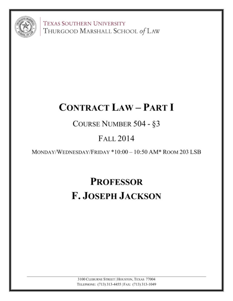 Fall 2014 Contract Law Section 3 Syllabus