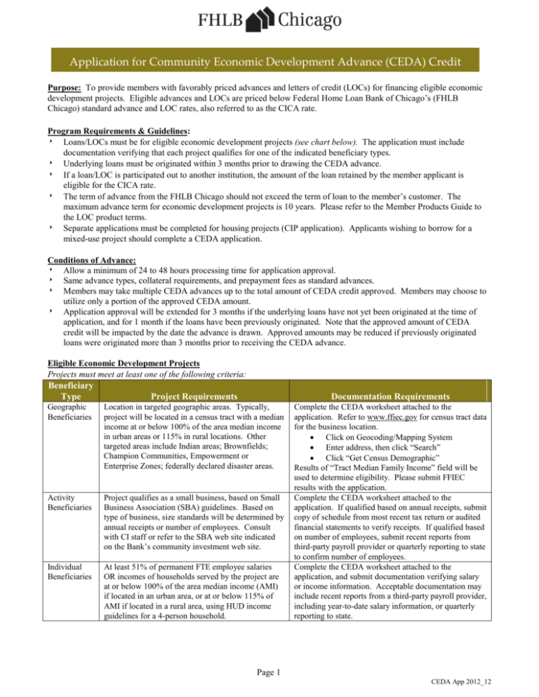 CEDA Application - Federal Home Loan Bank