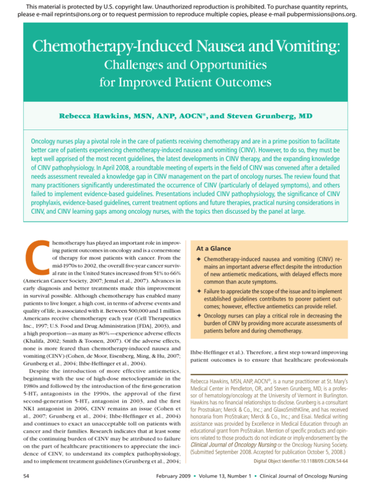 Chemotherapy-Induced Nausea and Vomiting