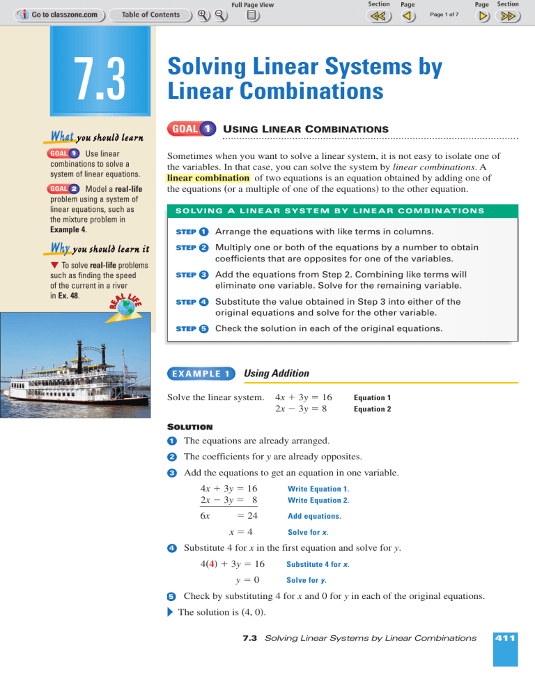 Solving Linear Systems by Linear Combinations