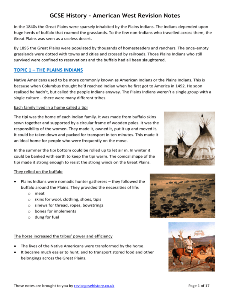 American West Revision Notes