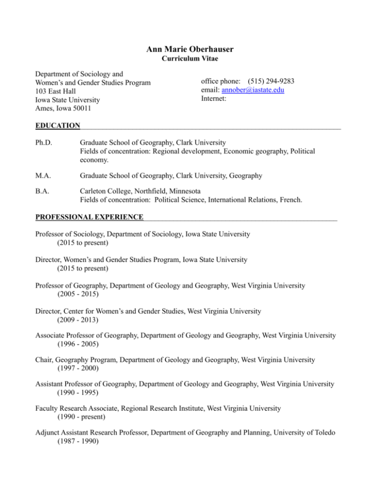 Curriculum Vitae - Department of Sociology