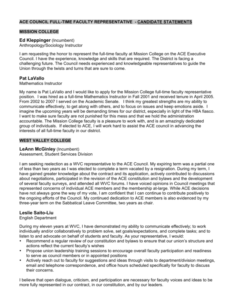 to see/download the candidates' statements. - West Valley