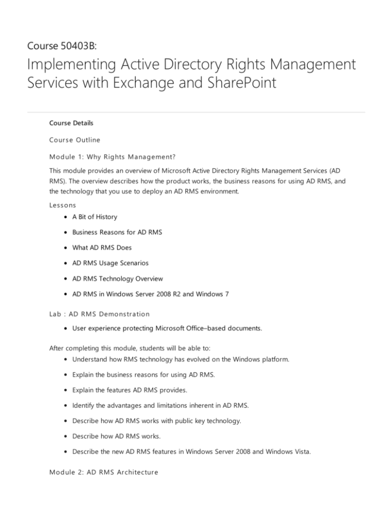 Implementing Active Directory Rights Management Services with