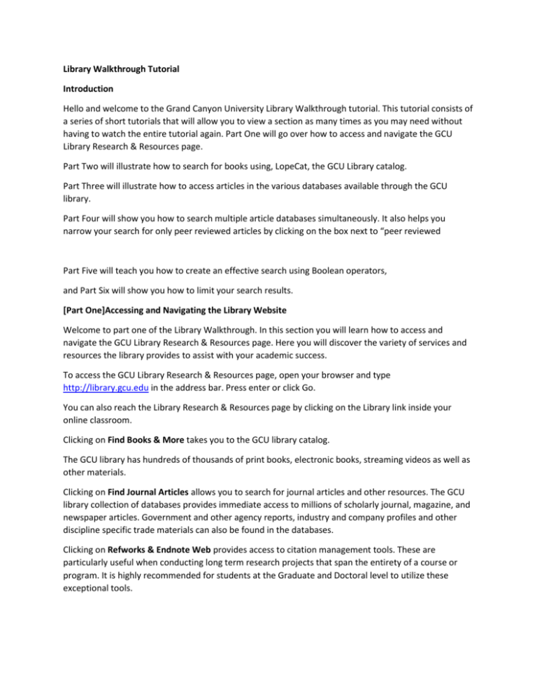 Library Walkthrough Tutorial Introduction Hello