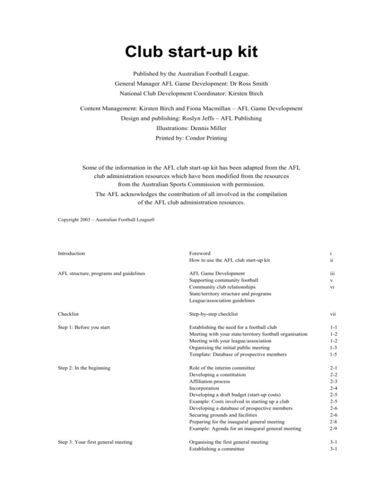 Club start-up kit - AFL Community Club