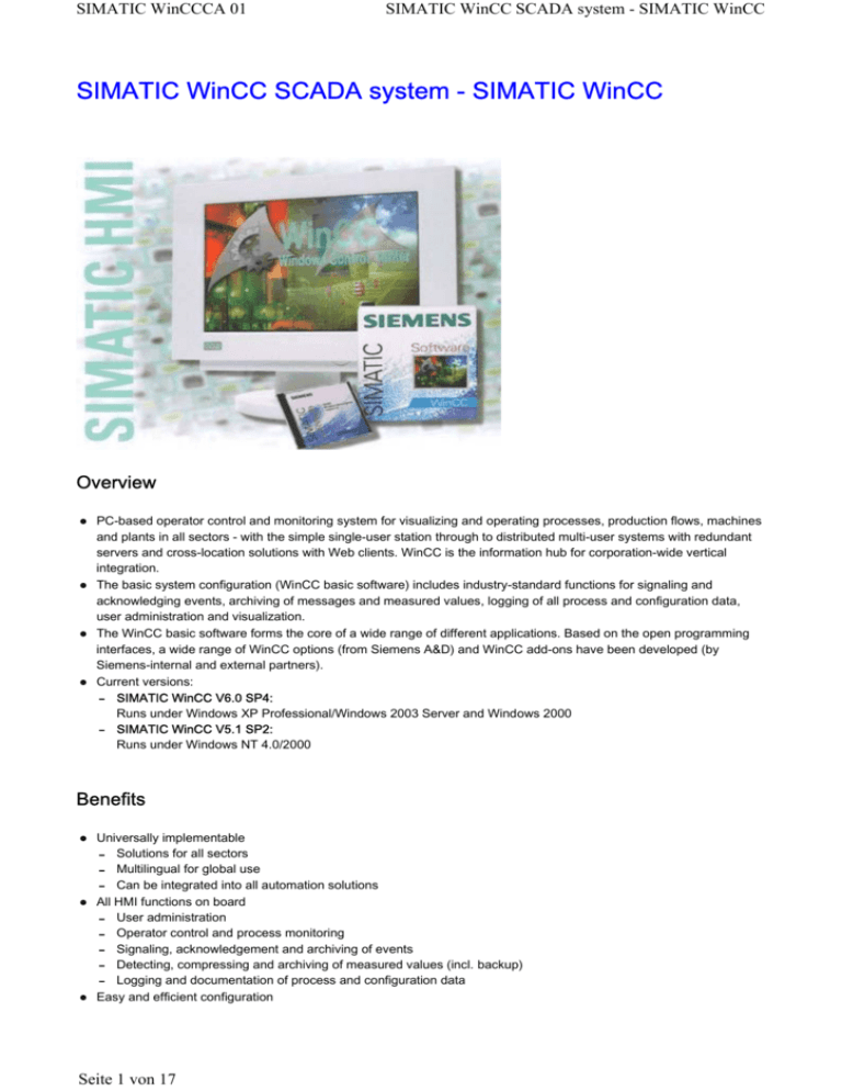 SIMATIC WinCC SCADA system - SIMATIC WinCC SIMATIC WinCC SCADA system - SIMATIC WinCC