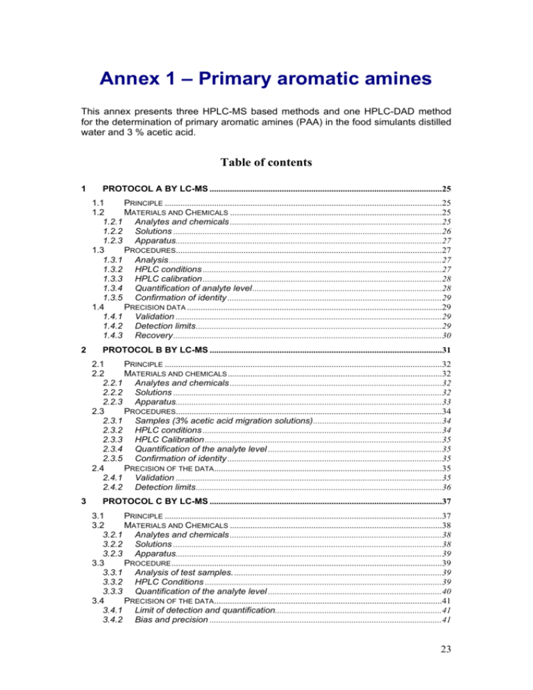 Annex 1 – Primary aromatic amines