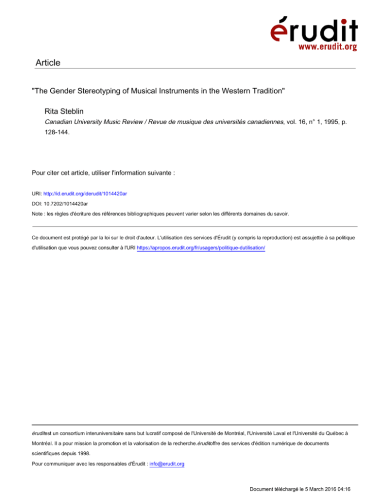 the gender stereotyping of musical instruments in the