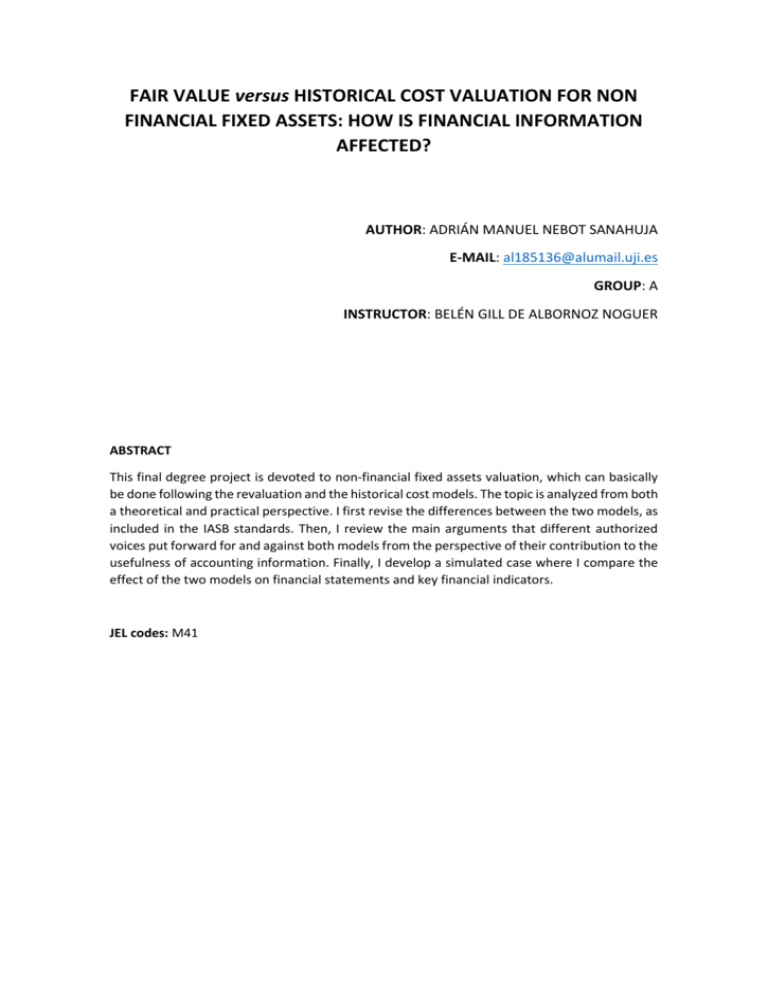 FAIR VALUE versus HISTORICAL COST