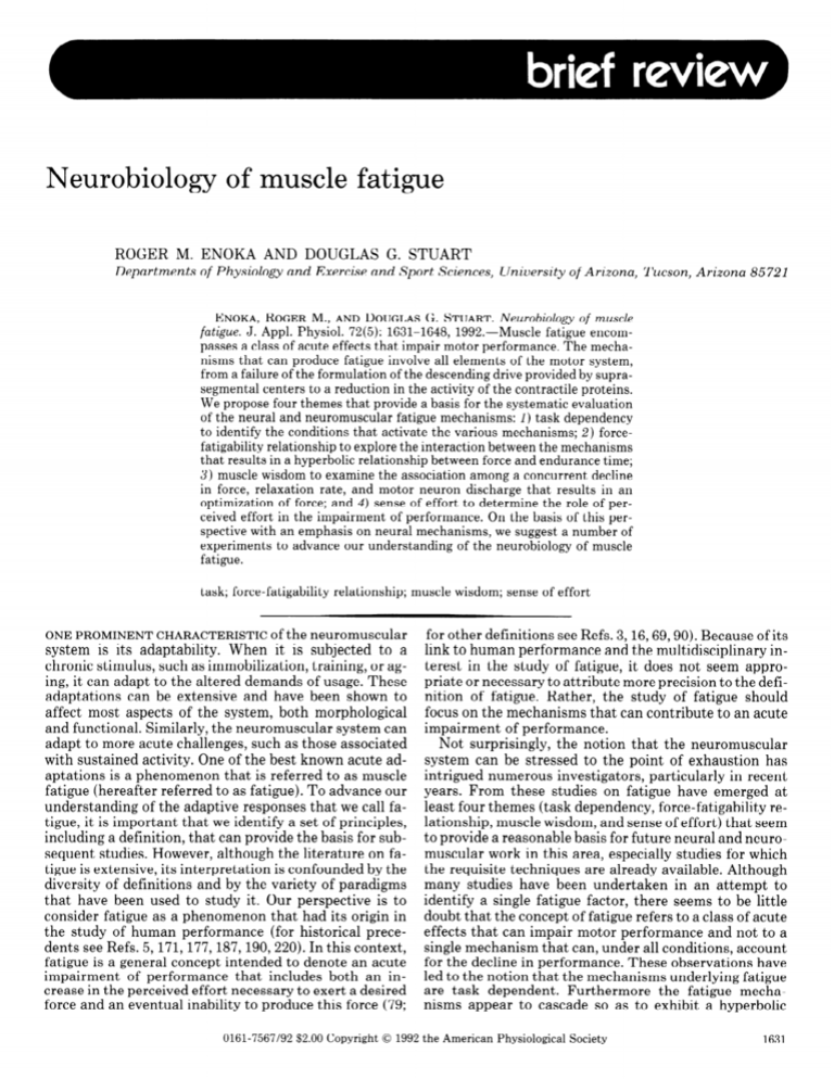 Neurobiology of muscle fatigue