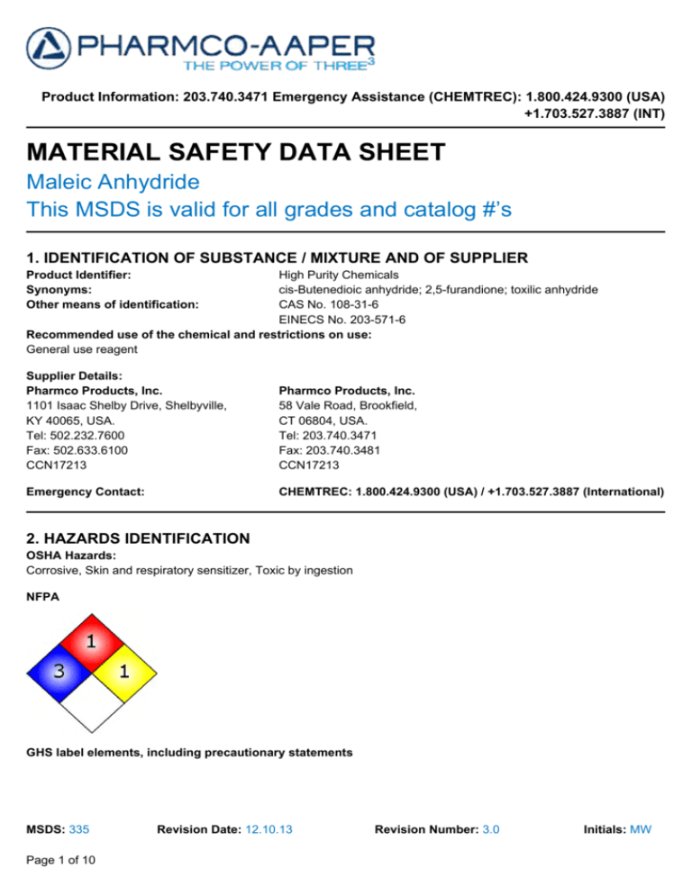 material safety data sheet - Pharmco