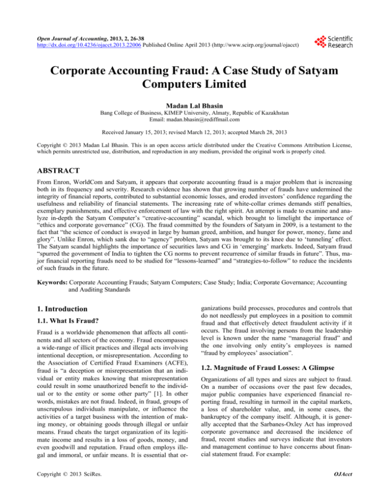 Corporate Accounting Fraud: A Case Study of Satyam