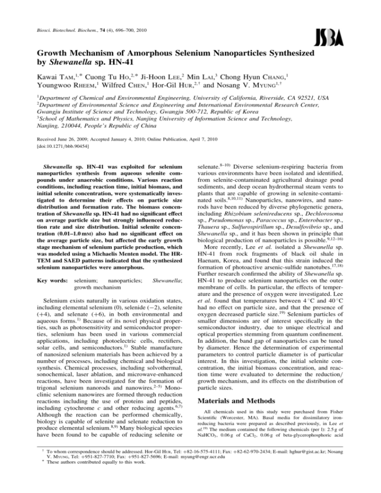 Growth Mechanism of Amorphous Selenium Nanoparticles
