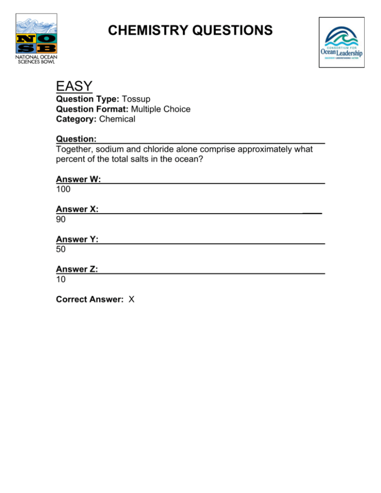 CHEMISTRY QUESTIONS EASY