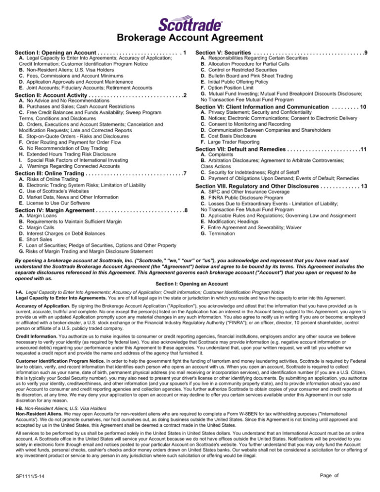 Brokerage Account Agreement