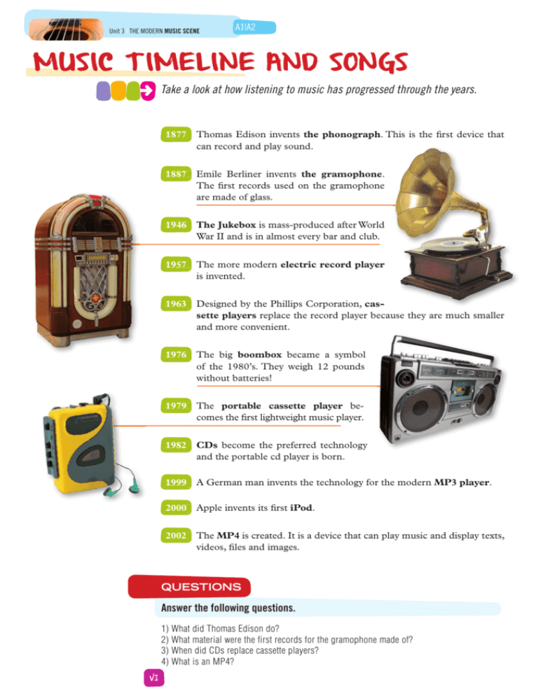 music timeline and songs