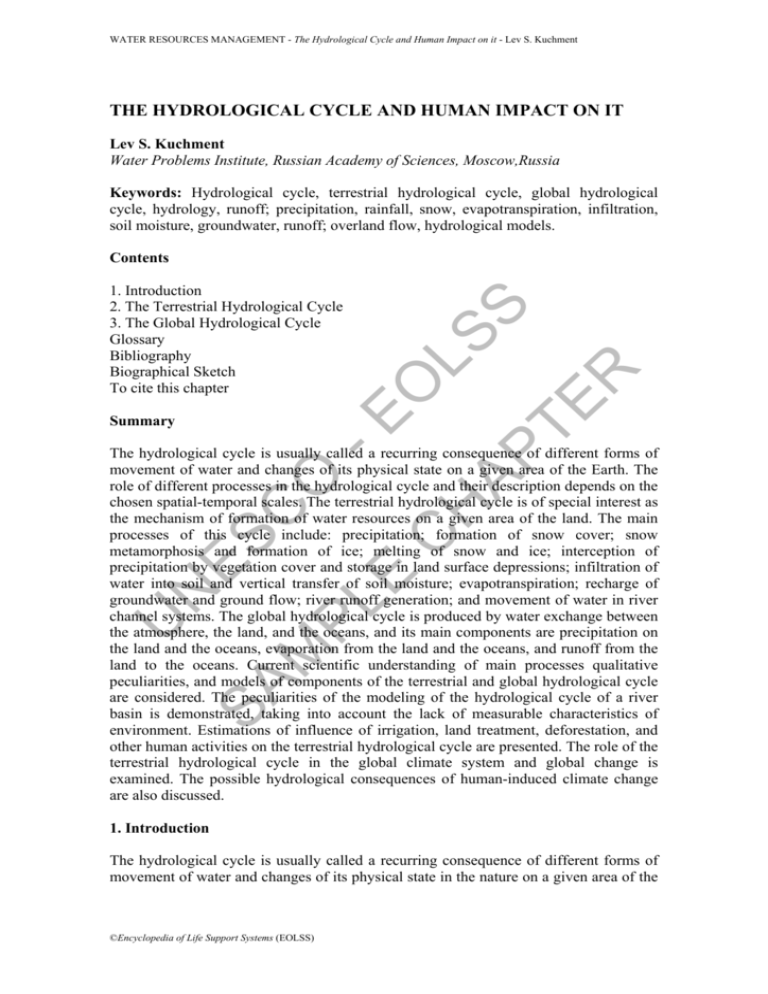 The Hydrological Cycle and Human Impact on it