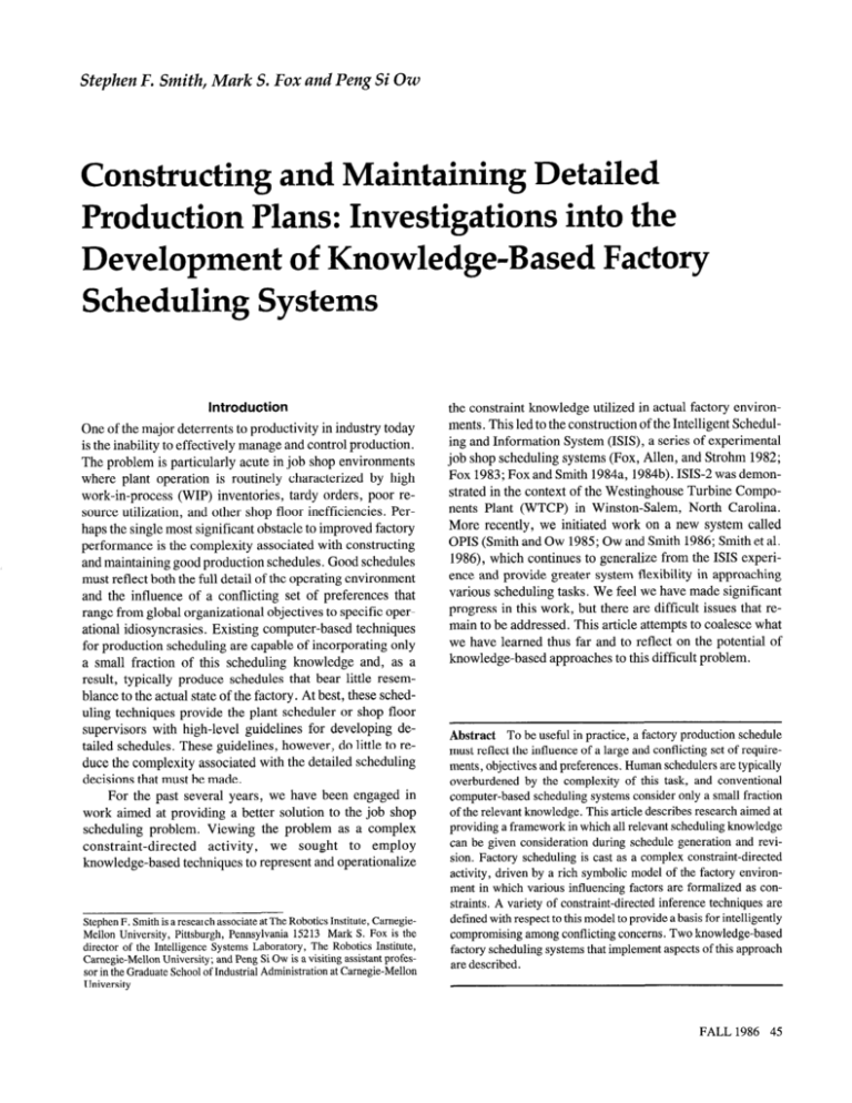 Constructing and Maintaining Detailed Production Plans