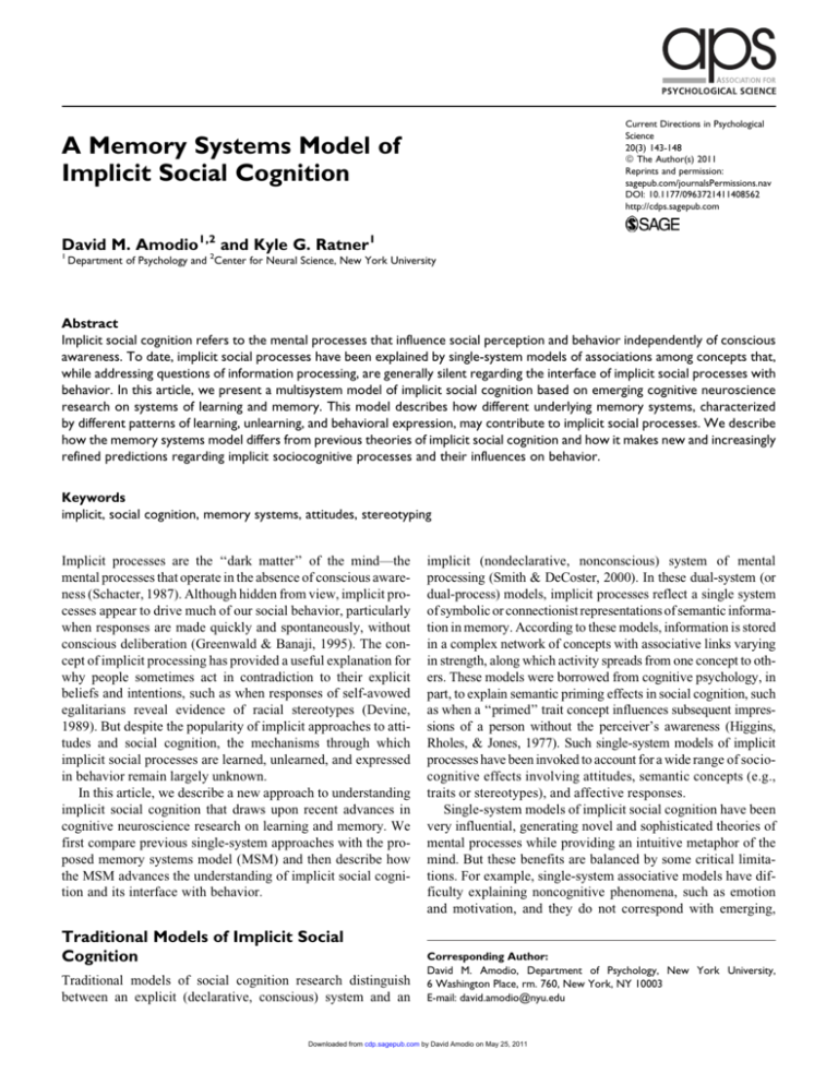 A Memory Systems Model of Implicit Social Cognition