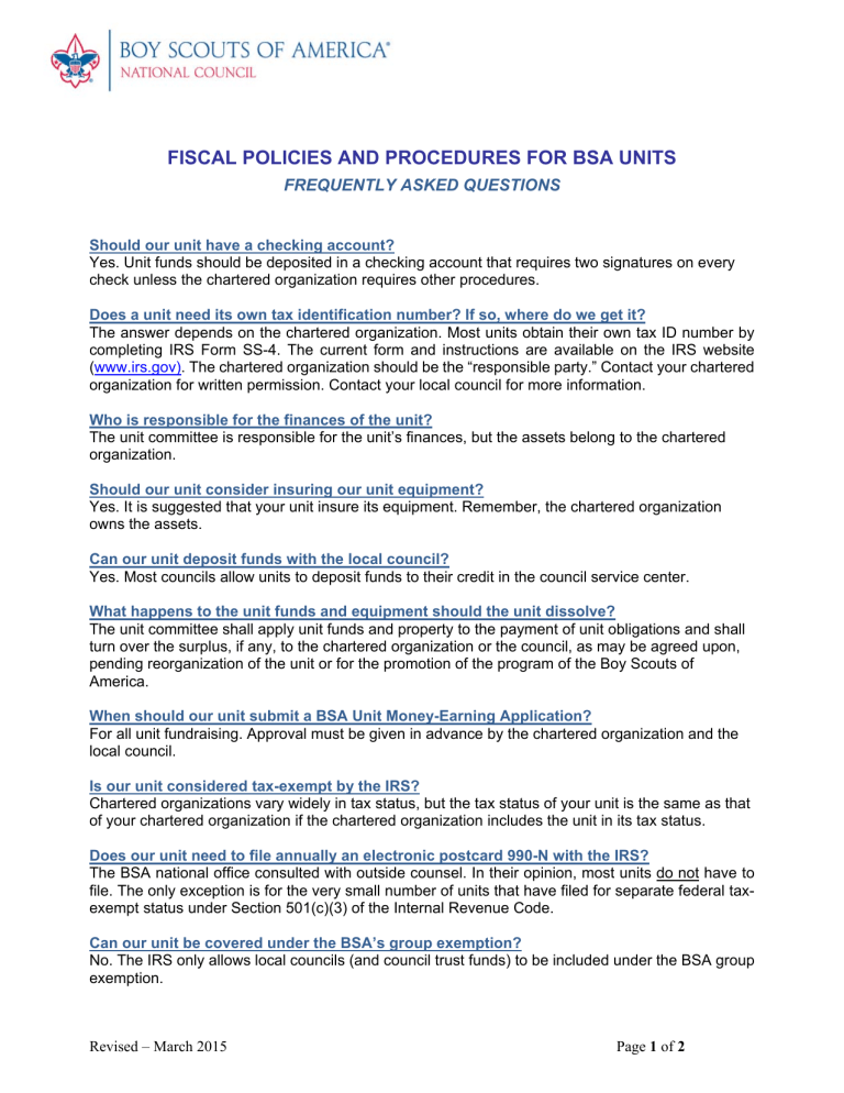 fiscal policies and procedures for bsa units