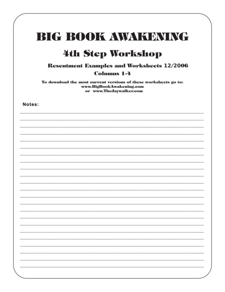Step 4 Resentment Inventory Workshop Examples Step 4 Resentment Inventory Workshop Examples