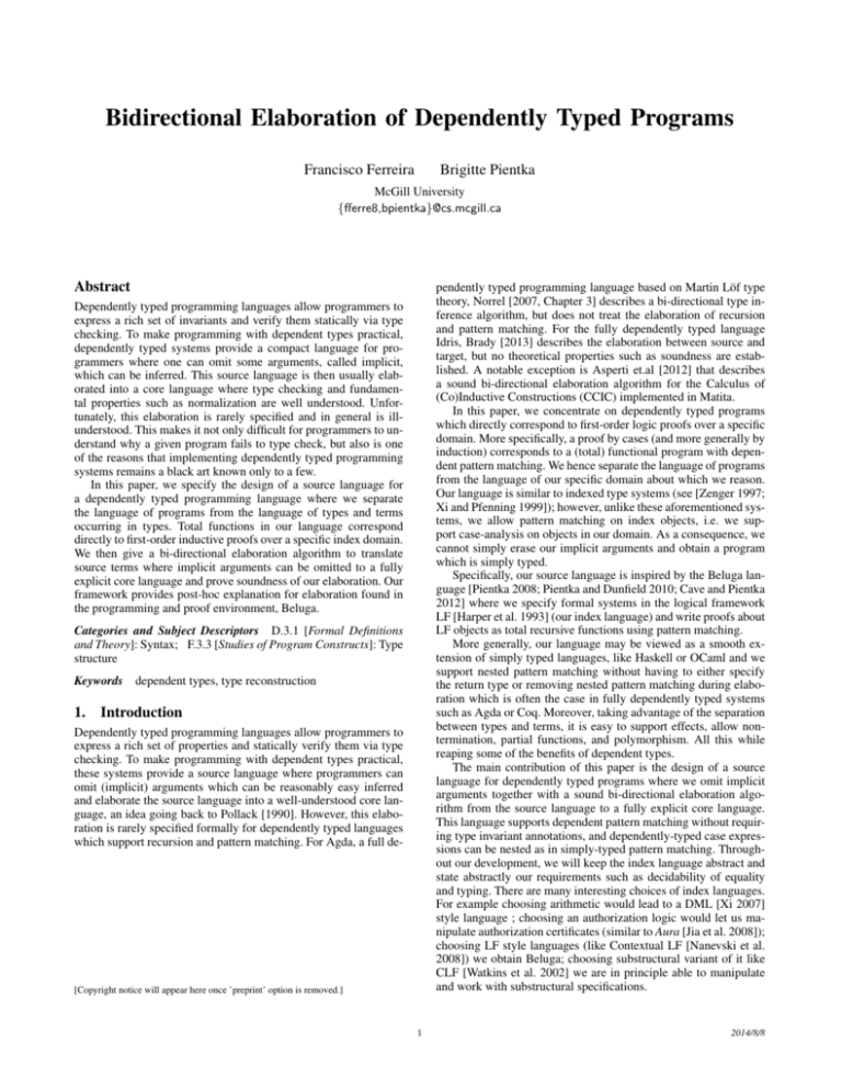Bidirectional Elaboration of Dependently Typed Programs