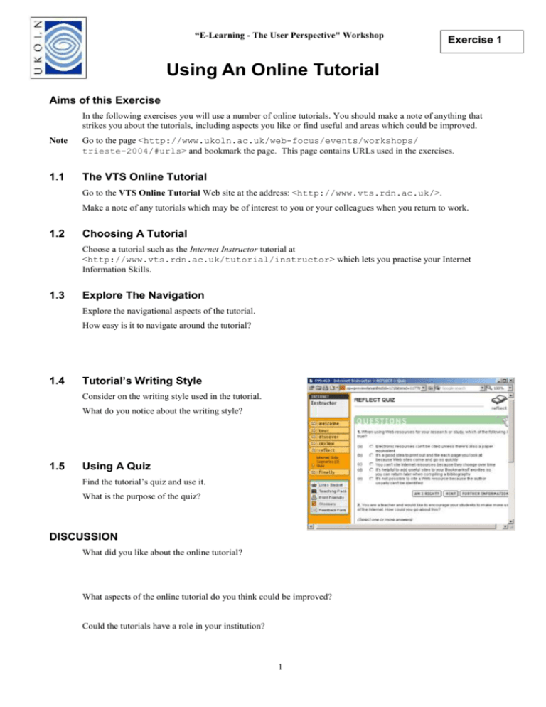 E-Learning Exercises For Trieste 2004 Workshop