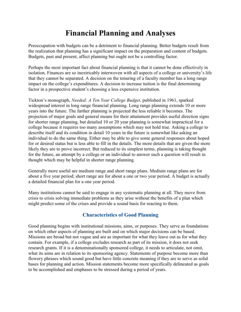 Financial Planning And Analyses Financial Planning And Analyses