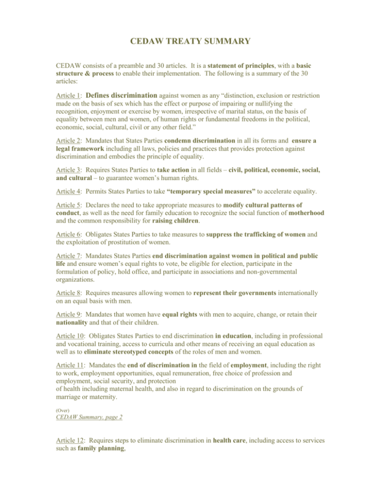 cedaw treaty summary