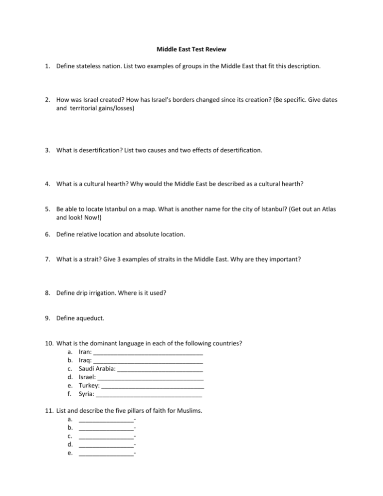 Middle East Test Review