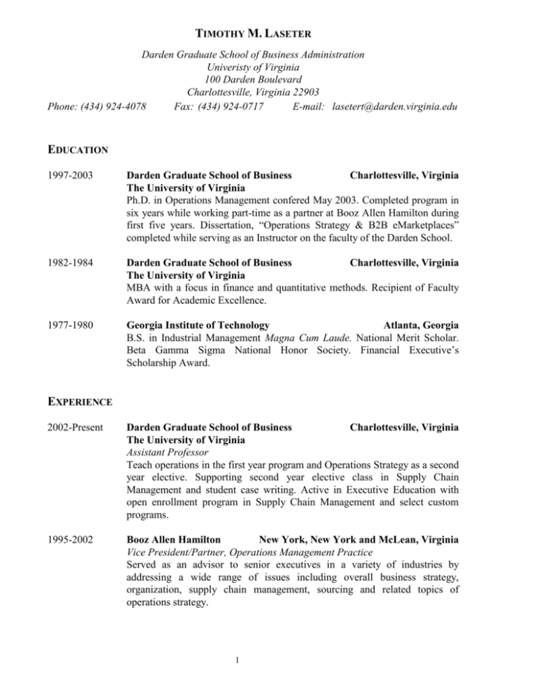 Resume Darden Faculty University Of Virginia